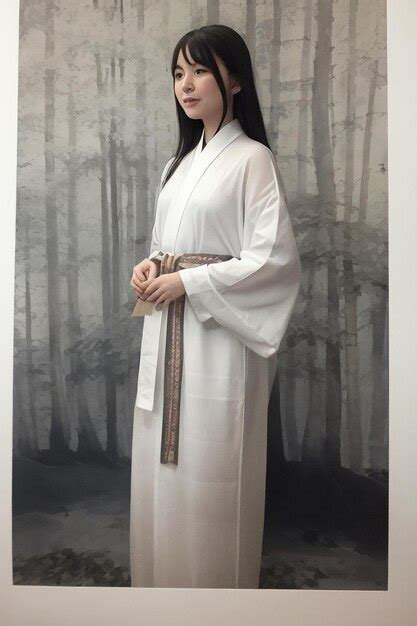 Premium Ai Image A Woman In A White Robe Stands In Front Of A Forest