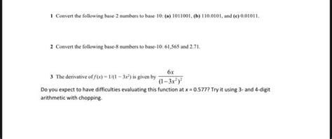 Solved Convert The Following Base Numbers To Base Chegg