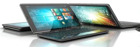 Foldable Touchscreen Tablet Transitions Into Sleek Laptop In Modern Tech Environment Stock Image