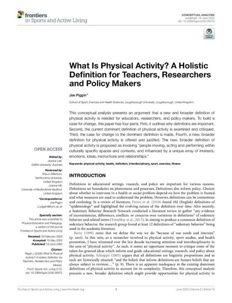 What Is Physical Activity A Holistic Definition