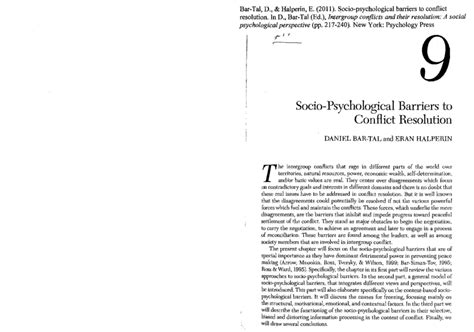 Pdf Socio Psychological Barriers To Conflict Resolution
