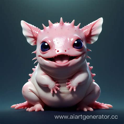 Adorable Sitting Axolotl With Chubby Belly And Bright Gills Ai Art Generator