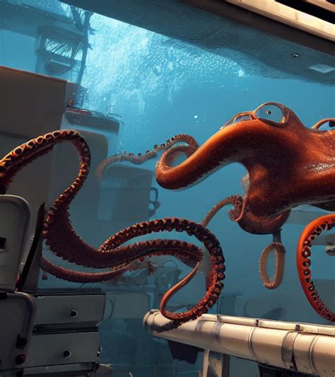 KREA AI Cybernetic Octopus Professor In An Underwater Lab