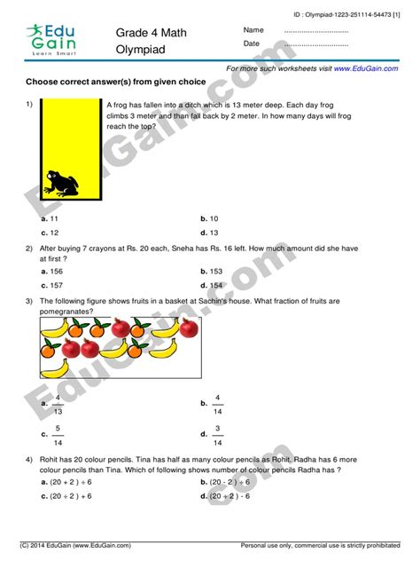 Imo Math Olympiad Sample Practice Paper For Class 4 By Edugain