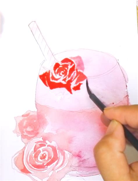 Watercolor Pink Rose Drink Step By Step Tutorial For Beginnerspeed Paint