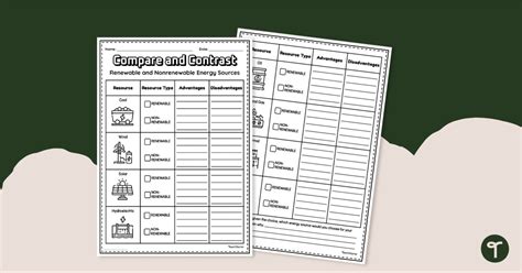 Comparing Energy Sources Worksheet And Graphic Organiser Teach Starter