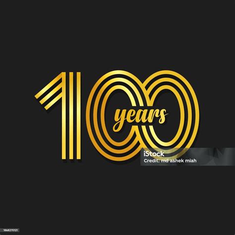 100 년 골드 컬러 로고 디자인 벡터 템플릿 통하고 있는 검은 배경 파티 축하 배너 포스터 인사말 카드 100 숫자 기호