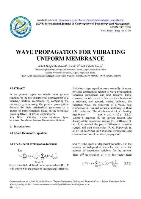 Pdf Wave Propagation For Vibrating Uniform Membrance