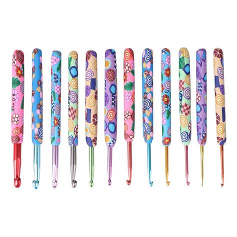 12pcs 다채로운 소프트 플라스틱 손잡이 알 루미나 크로 셰 뜨개질 바늘 세트 바느질 도구에 대 한 티몬