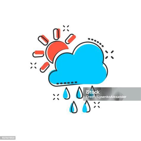 向量卡通天氣預測圖示的漫畫風格太陽與雲彩概念例證表意字元雲與雨的業務飛濺效果的概念向量圖形及更多卡通圖片 卡通 圖示 多雲 Istock