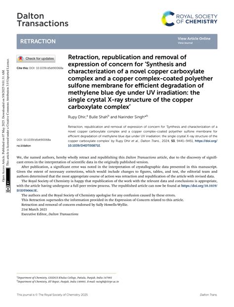 Pdf Retraction Republication And Removal Of Expression Of Concern For ‘synthesis And