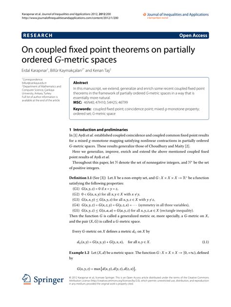 Pdf On Coupled Fixed Point Theorems On Partially Ordered G Metric Spaces