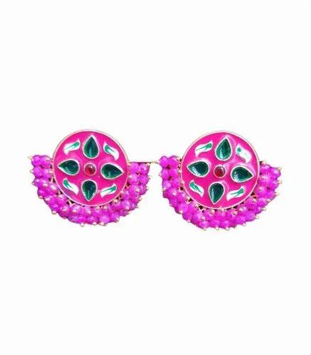 Matt Gold Pink Rani Hand Painted Meenakari Earrings At 170 Pair In Jaipur