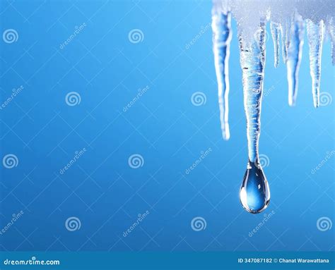 Icicle Dripping Water Blue Background Winter Nature Detail Stock