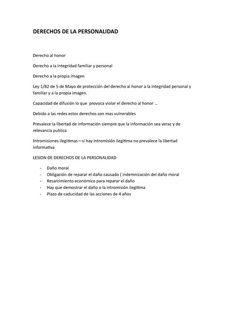 Derechos DE LA Personalidad DERECHOS DE LA PERSONALIDAD Derecho Al