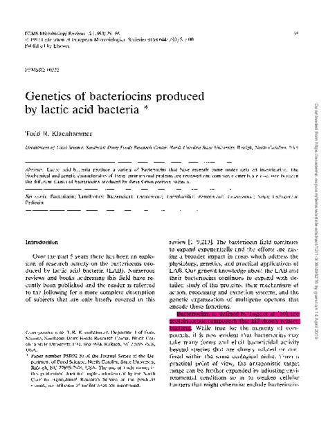 Pdf Genetics Of Bacteriocins Produced By Lactic Acid Bacteria Aetheon Pro