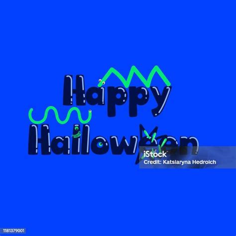 해피 할로윈 벡터 레터링입니다 한쪽 눈 벌레 Lohg 손톱휴일 서예 포스터 인사말 카드 파티 초대에 적합합니다 격리된 그림입니다 3차원 형태에 대한 스톡 벡터 아트 및 기타