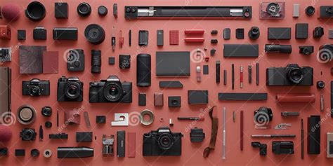 Collection Of Various Camera Models And Accessories Stock Illustration Illustration Of White