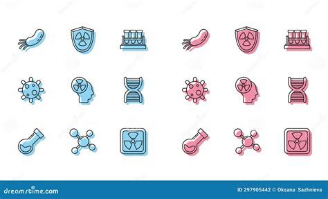 Set Line Test Tube And Flask Chemical Molecule Bacteria Radioactive