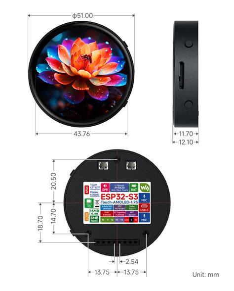 Buy Esp32 S3 175inch Amoled Round Touch Display Development Board