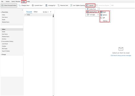 How To Hide Reading Pane When Hide And Off Are No Longer In Layout Menu Microsoft Qanda