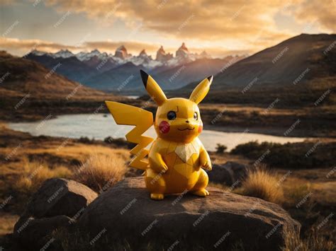 Premium Photo A Stuffed Pikachu Perched On A Rock