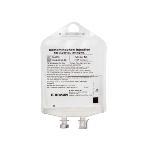 Braun Acetaminophen Inj 500mg50ml 10mgml 24x50ml Ndc 00264405080