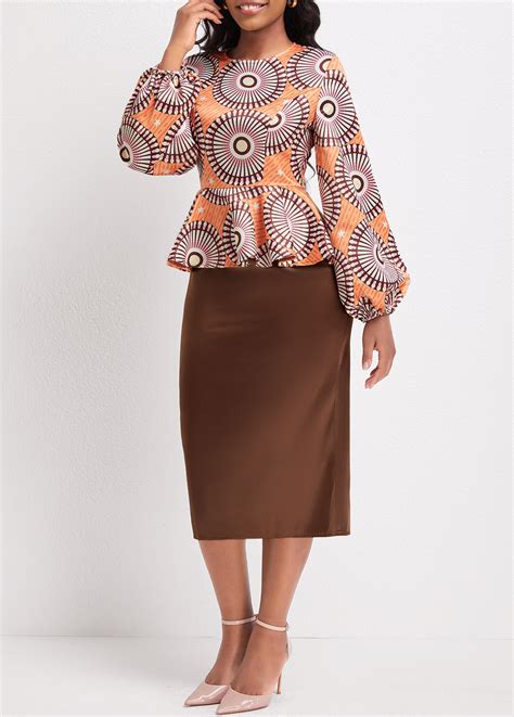 Tribal Print Patchwork Orange Round Neck Dress Rosewe USD 31 98