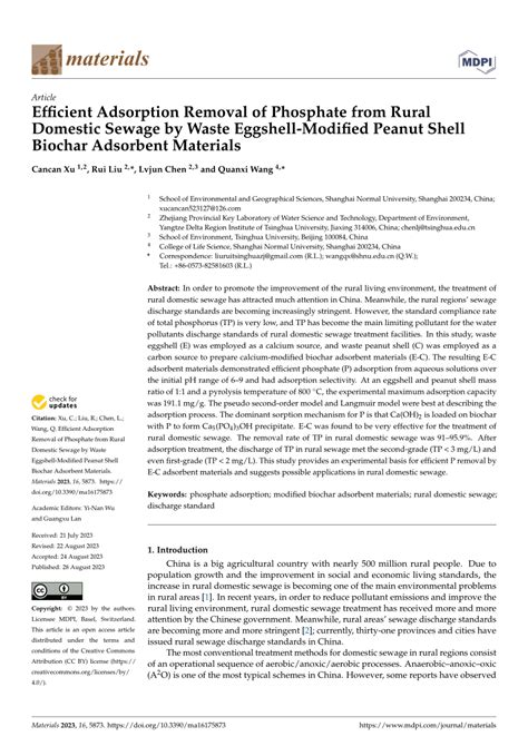 Pdf Efficient Adsorption Removal Of Phosphate From Rural Domestic