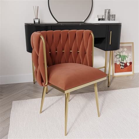 Orange Velvet Dressing Table Chair With Gold Legs Malika Page 1