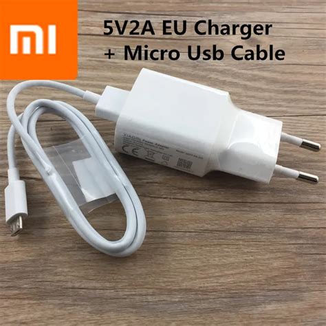 Original XIAOMI Wall Charger V A EU Plug Adapter Cm Micro USB Data Sync Cable For Redmi Note