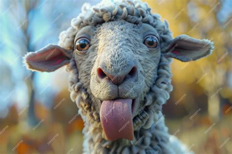 Premium Photo Funny Sheep Portrait Of Sheep Showing Tongue