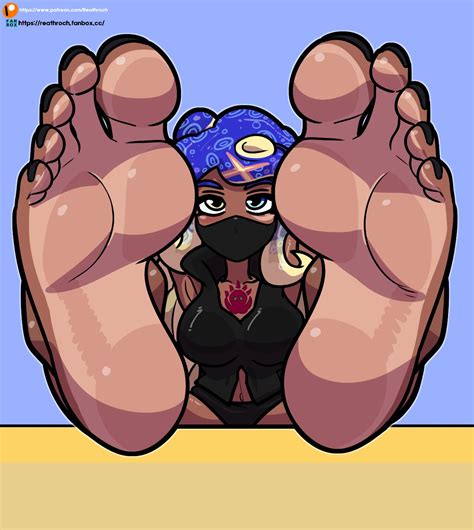 Rule 34 Bana Oc Barefoot Big Feet Black Toenail Polish Black Toenails Blank Stare Blue Hair