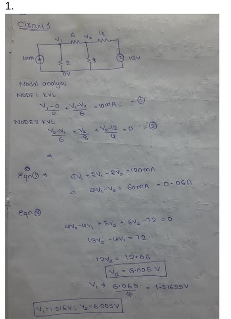 Solved 1 Circuit 1 Nodal Analysis Perform Nodal Analysis By Hand Of