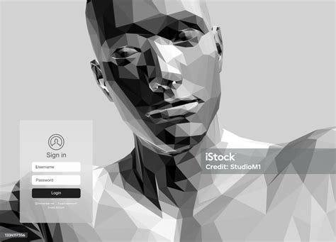 로그인 사용자 인터페이스 낮은 폴리 스타일의 인간의 머리 모바일 앱 및 웹 디자인을 위한 현대적인 화면 디자인 웹 사이트 요소 Yber 보안 개념 일러스트레이션 인공지능