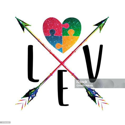 자폐증 인식 벡터 일러스트레이션 퍼즐 조각과 화살로 만든 마음으로 단어 사랑 0명에 대한 스톡 벡터 아트 및 기타 이미지 0명 3차원 형태 4월 Istock