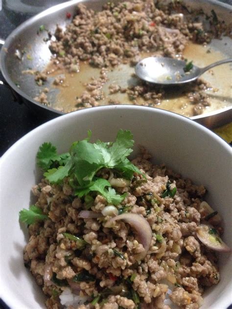 Homemade Larp Moo Thai Minced Pork Basil Cilantro Mint