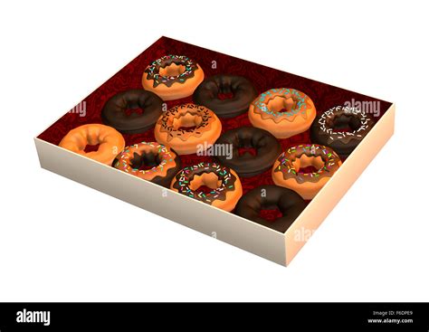 3d Digital Render Of A Box Of Donuts Isolated On White Background Stock