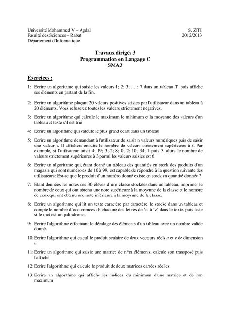 Td3 Tab Sma3 Travaux Dirigés Et Pratiques 4 Algorithmique Et