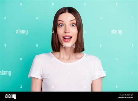Portrait Of Attractive Cheerful Amazed Girl Sudden News Reaction