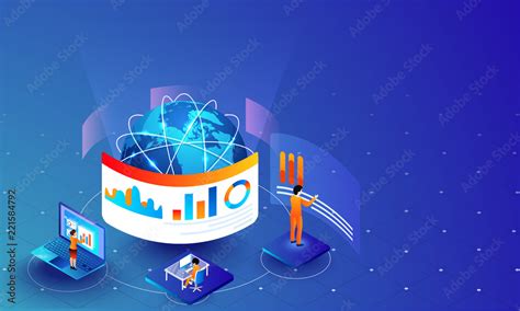 Miniature Business People Analysis Data On Shiny Blue Background For