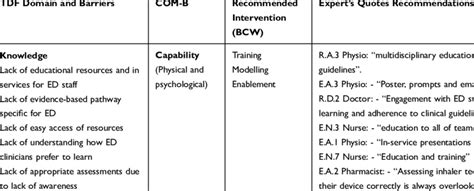 Qualitative Thematic Analysis Of Expert Quotes To Tdf Domains And Bcw
