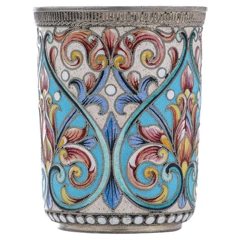 Antique Russian Silver Gilt And Polychrome Cloisonné Enamel Vodka Cup