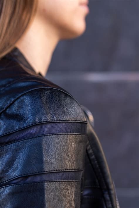 Free Picture Posing Photo Model Jacket Leather Black Skirt Shirt
