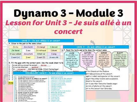 Dynamo 3 Vert Module 3 Ma Vie En Musique Lesson For Unit 3 Je