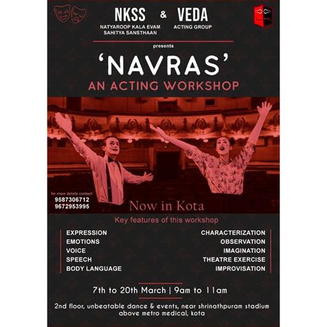 The Poster For Navrasan Acting Workshop With Two People In Red And Black