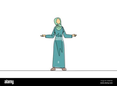 Continuous One Line Drawing Arab Businesswoman Standing Straight With