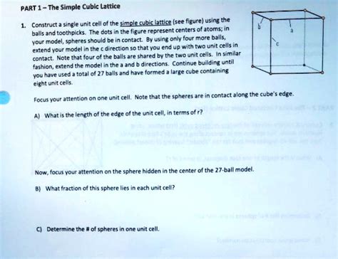 SOLVED PART The Simple Cubic Lattice Construct Start By Constructing A Single Unit Cell Of