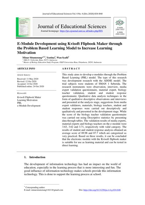 Pdf E Module Development Using Kvisoft Flipbook Maker Through The Problem Based Learning Model