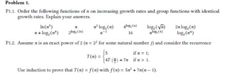 Solved P11 Order The Following Functions Of N On